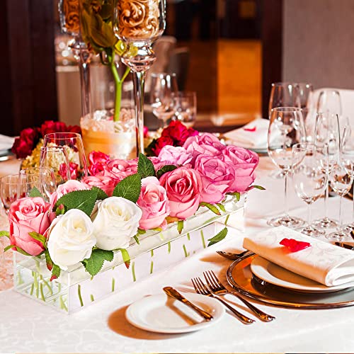2 Pieces Acrylic Flower Vase Rectangular, Clear Floral Centerpiece for Dining Table 28 Inch Long Rectangle Acrylic Vase for Home Wedding Dining Table Decor