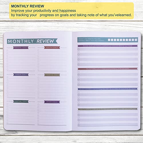 12 Months Undated Planner Daily Weekly And Monthly Hourly Scheduling to Hit Your Goals,8.3 x 5.8" Faux Leather Hardcover, Start Any Time (orange)