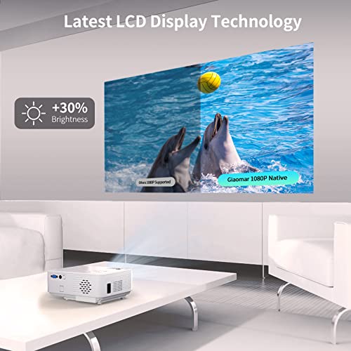 5G WiFi Projector, Giaomar Bluetooth Projector 13000L, Native 1080P Full HD Projector 4K Supported, Movie Projector Support iOS/Android Sync Screen & Zoom and Win/PC/DVD/TV with Portable Bag