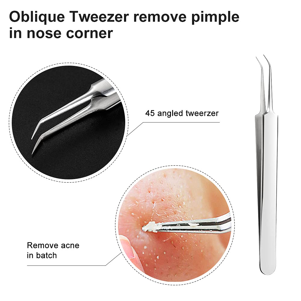 La Chat Blackhead Remover Kit - Blackhead Tweezers Removal Tool 3 pcs Comedone Pimple Extractor Tool, Acne Blemish Kit for Blackhead, pimple Tool, Curved Blackhead Tweezers kit (3 pcs)