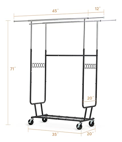 LIFEFAIR Clothing Garment Rack Double Rail Heavy Duty Rolling Clothes Rack with Wheels and Bottom Shelves Capacity 550 lbs Hanging Organizer Stand
