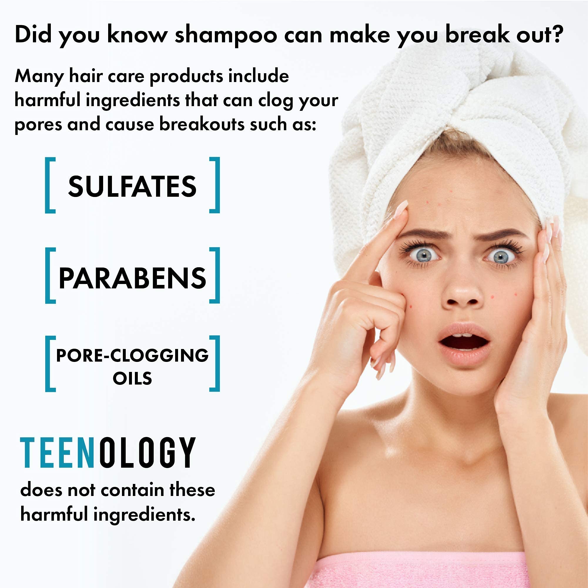 Teenology Shampoo and Conditioner Bundle (Save 5%) - Avoid Forehead Acne and Breakouts - Sulfate and Paraben Free, Noncomedogenic, Natural Botanical Extracts, Sweet Mint - 16 oz