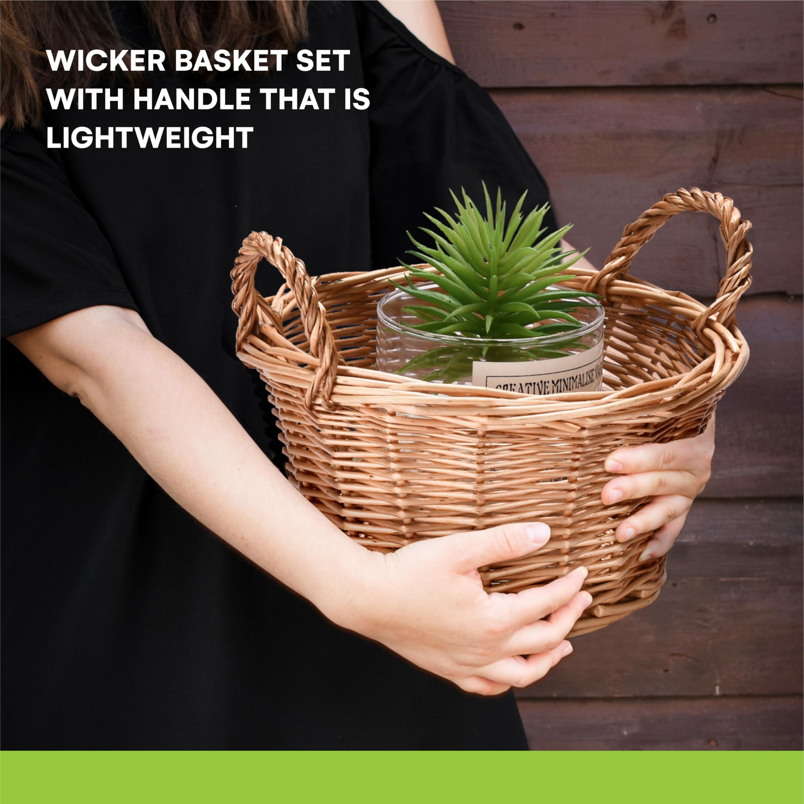 Prosumers Choice Wicker Basket Set of 3 - Wooden Bamboo Like Storage Basket - 3 Sizes Set - Small, Medium & Large Organizer Basket for Household Items - Lightweight Set of Wicker Basket with Handle