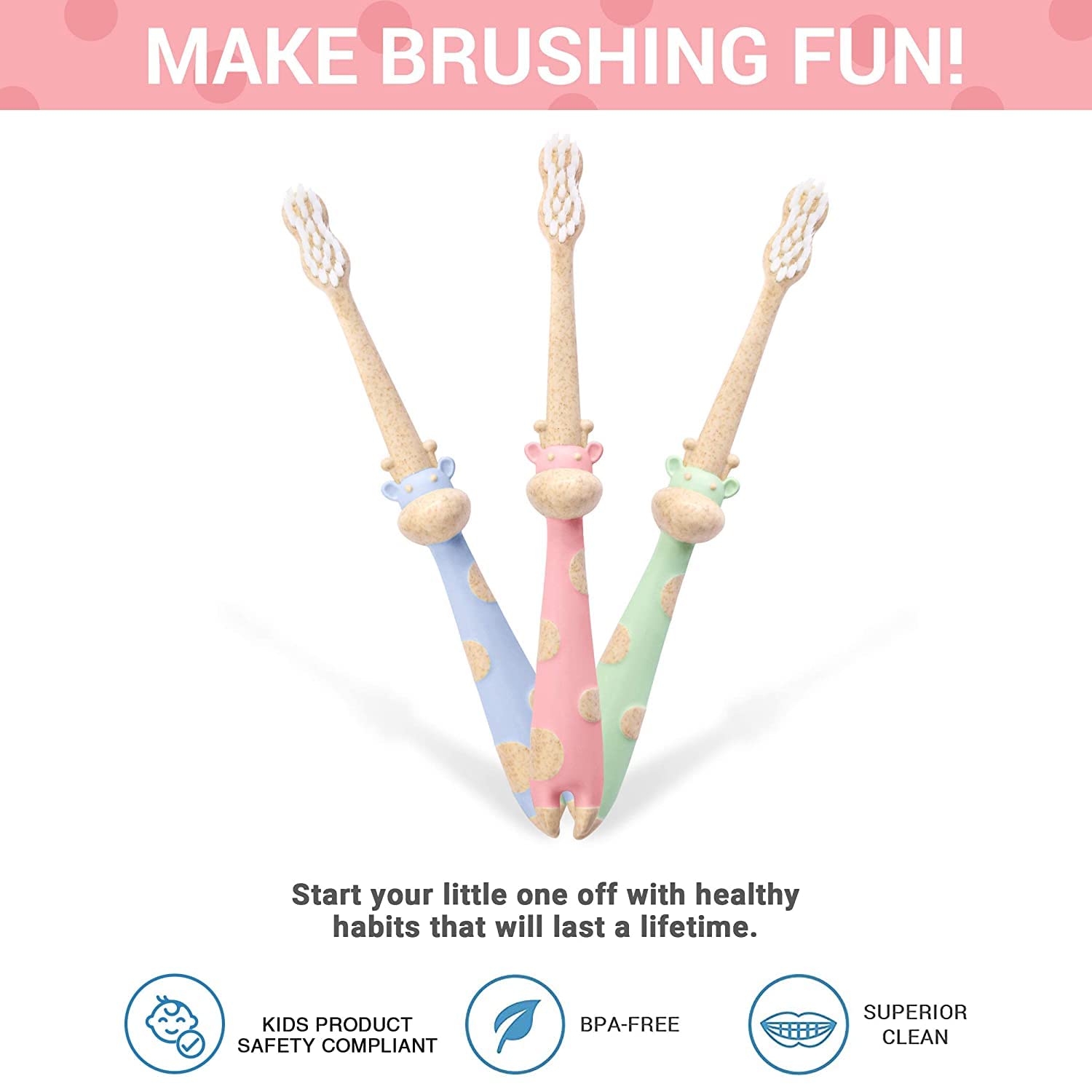 ANPEI ROARex Vegan Eco Friendly All Natural Kids Toothbrush Made from Plants – Sweet Baby Giraffe | 100% Biodegradable and Compostable | 1% for The Planet Product