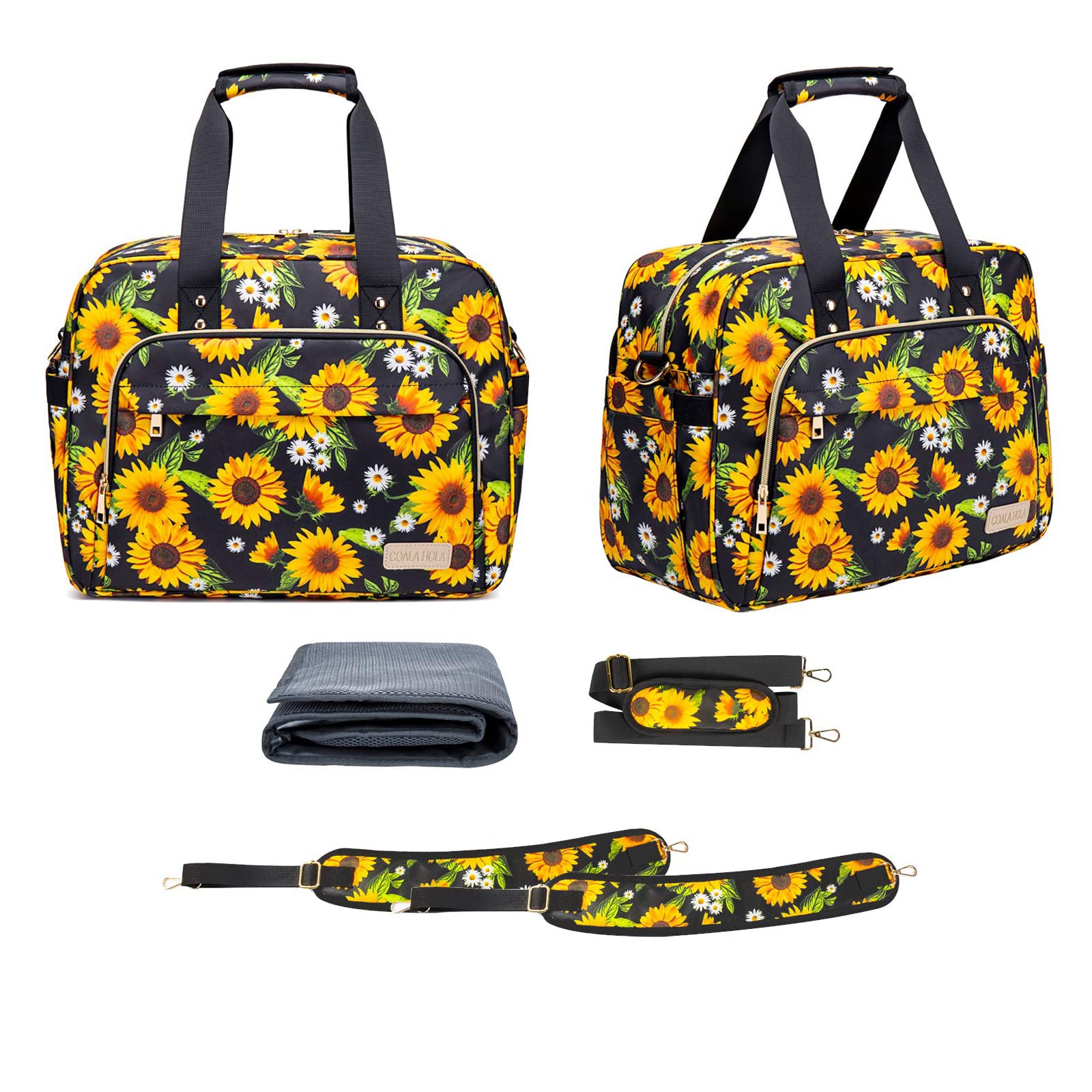 COALA HOLA 4 in 1 Baby Diaper Bag, Ergonomic Multi-function Waterproof Travel Backpack for Mom - Sunflower