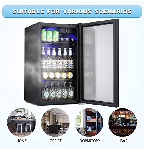 Antarctic Star Beverage Refrigerator -100 Can Mini Fridge for Soda Beer or Wine,Small Drink Dispenser, For Office or Bar with Adjustable Removable Shelves，Convertible Door ，3.2 Cu. Ft.…
