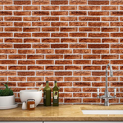 bofeifs Brick Wallpaper Peel and Sbofeifs Brick Wallpaper Peel and Stick Decorative Paper Self-Adhesive Sticker for Home Apartment Wall Fireplace Christmas Decor(Red) 17.7 x 118 inches