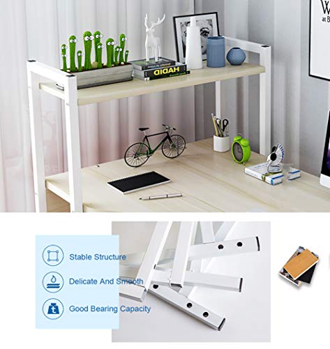 Multipurpose Computer Desk with 4 Tier Bookshelves,Modern Writing Table Home Office Desk,Compact Gaming Desk Pc Laptop Table Workstation