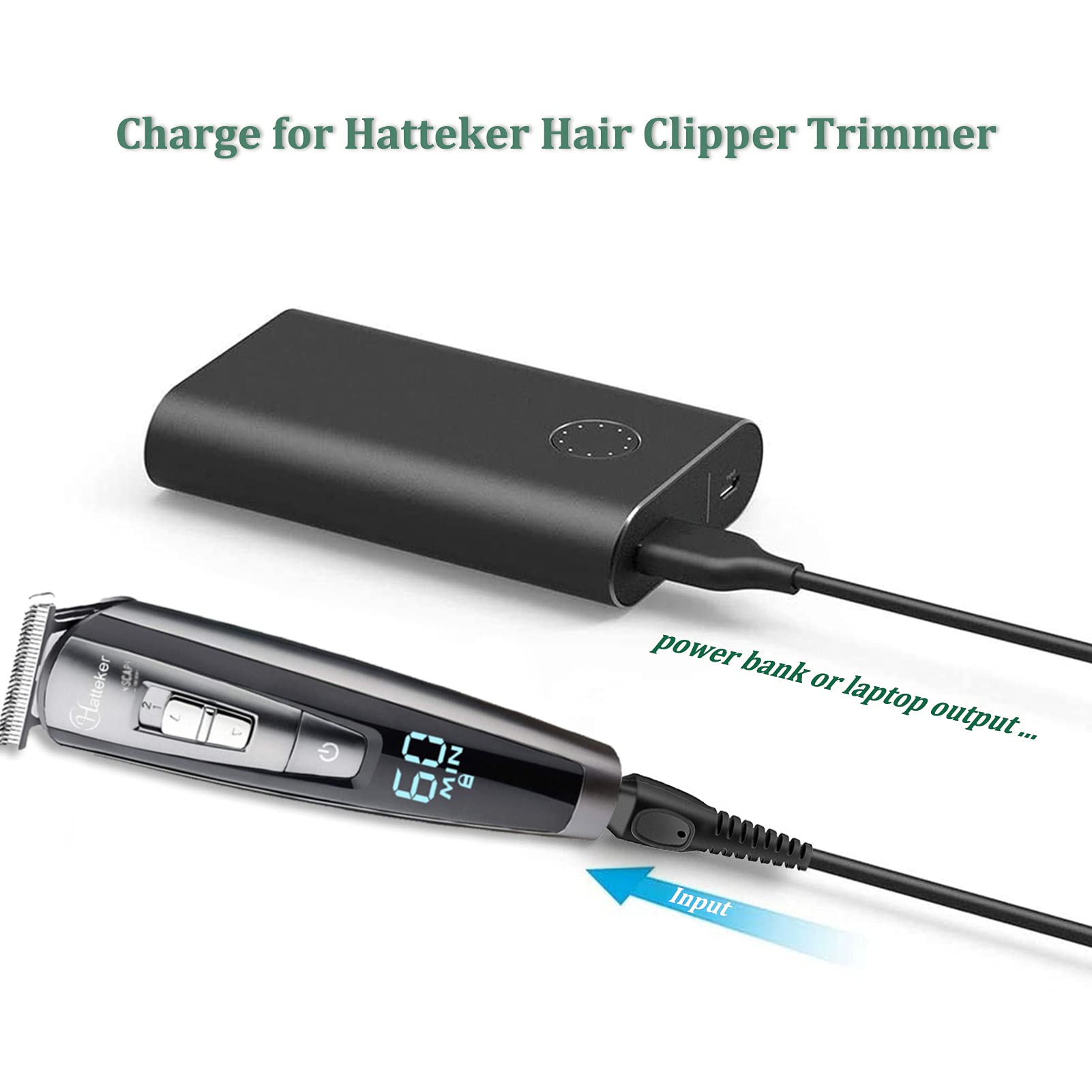 VHBW Charger for Hatteker Cordless Hair Trimmer Pro Hair Clippers Beard Trimmer & Electric Shaver Razor Replacement Hatteker Hair Trimmer Clipper Charger Cord 4.9FT