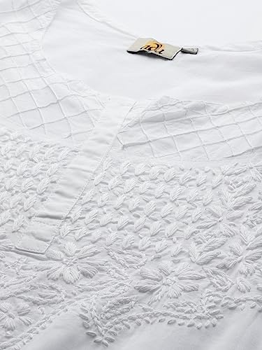 Ada Indian Hand Embroidered Chikankari White Cotton Kurti Kurta Tunic for Women A100376 (Small)