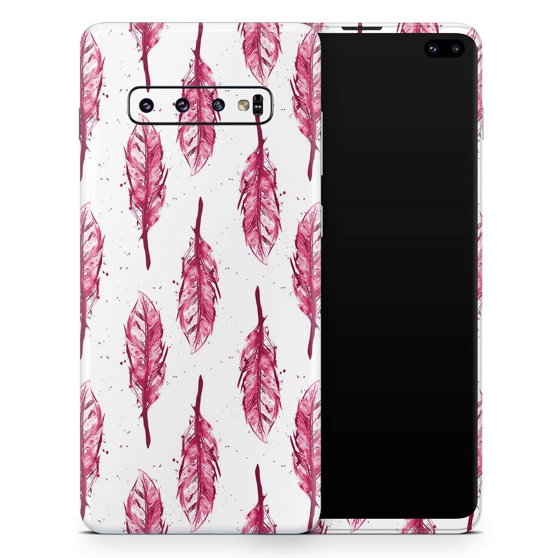 DesignSkinz Crimson Feather Pattern Protective Vinyl Decal Wrap Skin Cover Compatible with The Samsung Galaxy S20 (Screen Trim & Back Glass Skin)