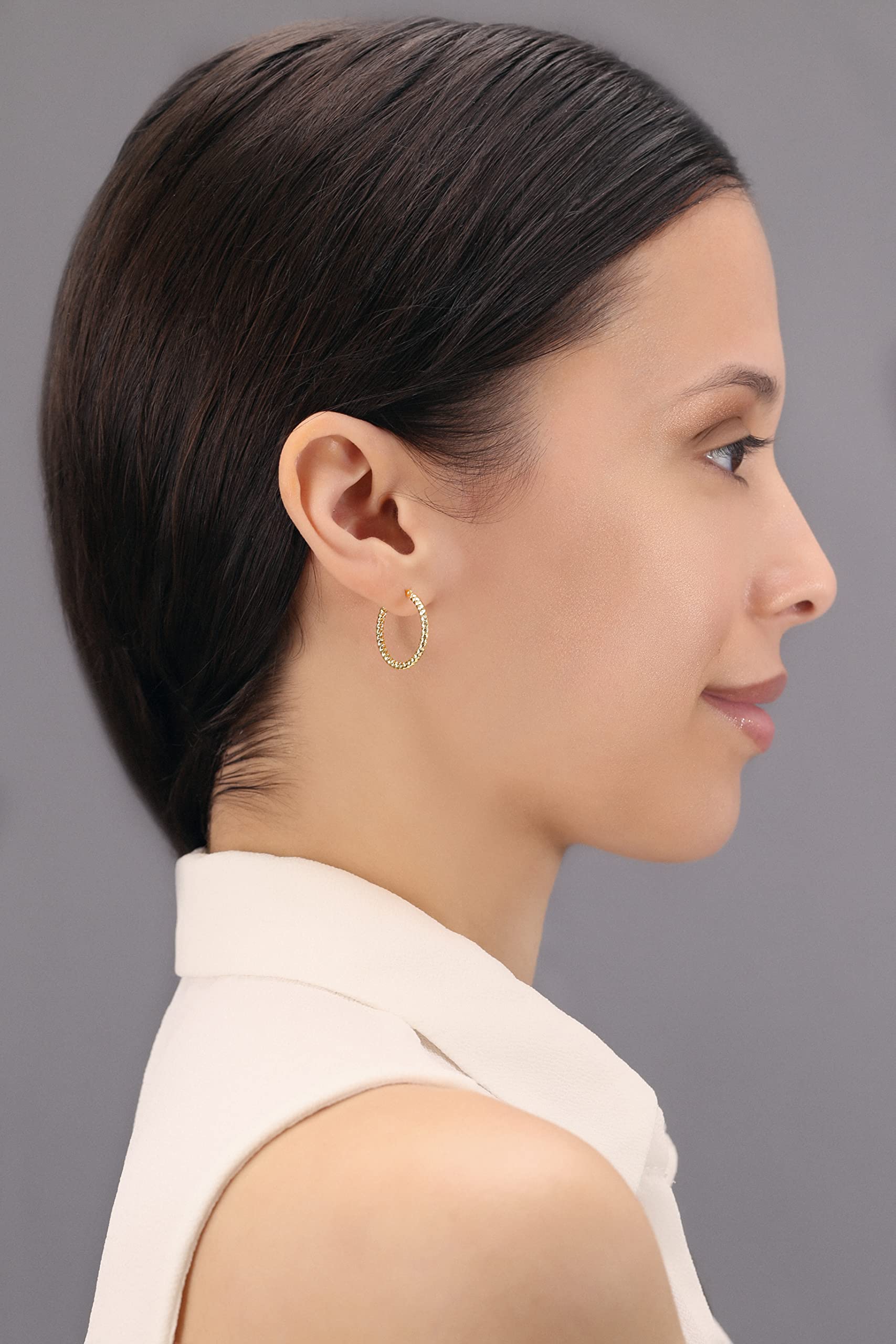 14k Yellow Gold Spiral Textured Round Hoop Earrings, 2mm thickness (20mm - 0.78 inch)…