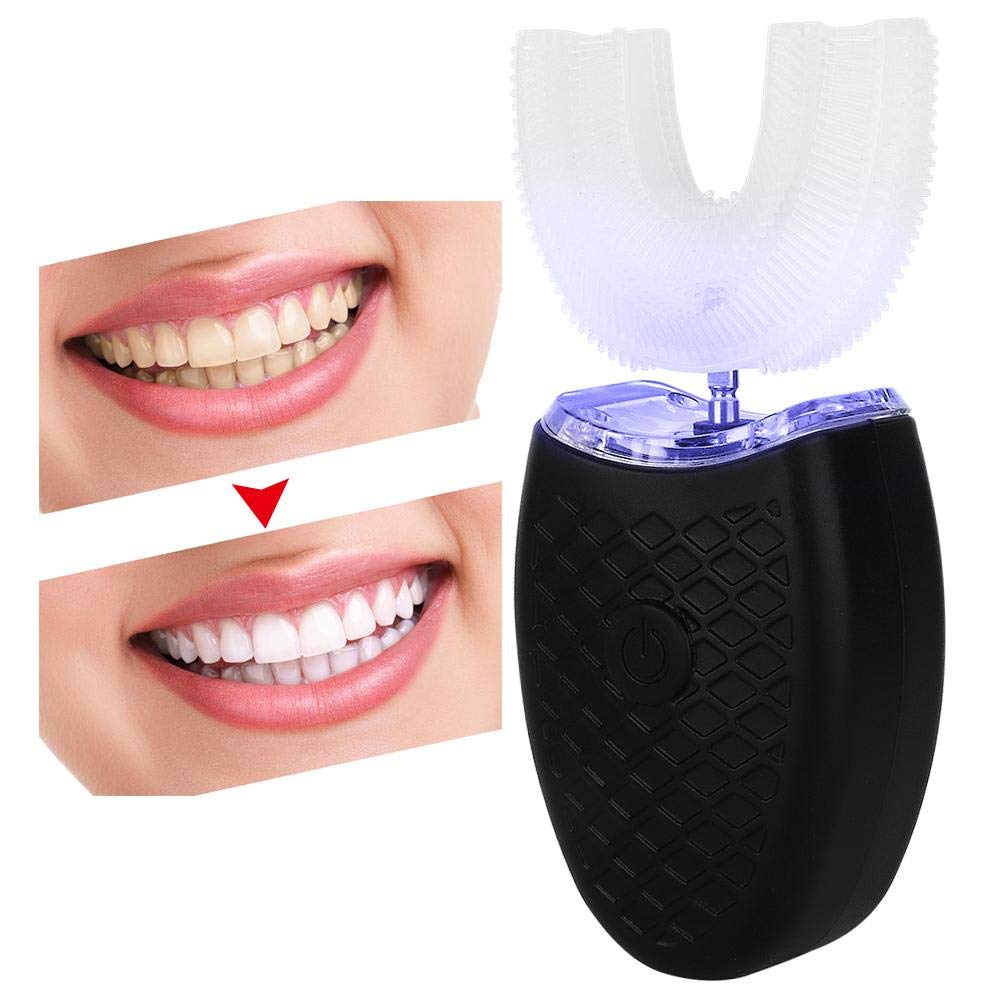 TMISHION Electric Toothbrush U-Shaped Adult Electric Toothbrush Automatic Cleaning Toothbrush Oral Care Tool Soft Silicone Brush Head Three-Color Optional High-Efficiency Cleaning(Black)