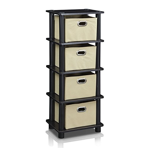 Furinno LACi 4-Bins System Rack, 11.3(W) x 28.8(H) Inch, Espresso/Black & Turn-N-Tube Accent Decorative Shelf, Espresso/Black