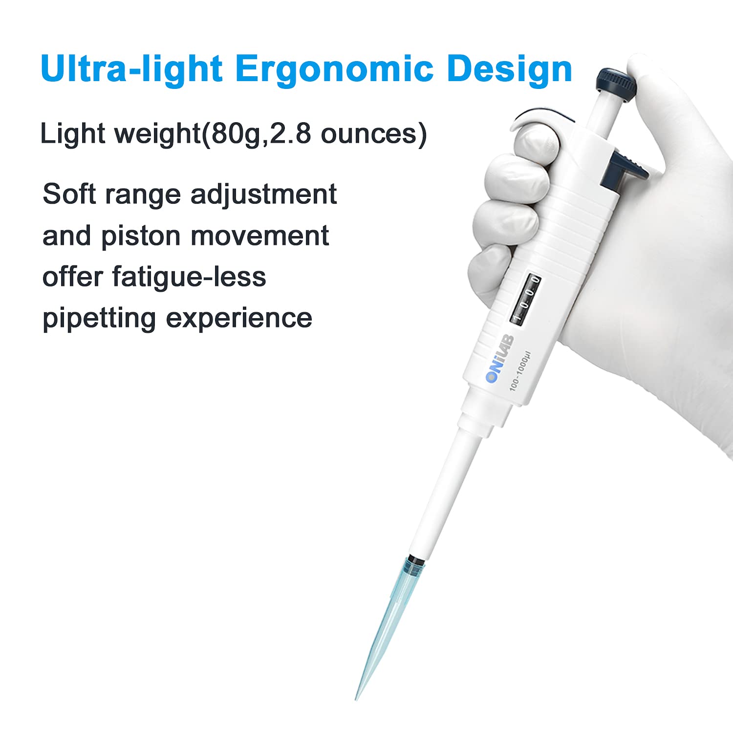 ONiLAB Lab Micropipette, Single Channel Pipette,Adjustable Volume Pipette, Micro Pipettes, High Precision Pipettor,Fully Autoclavable,100-1000ul