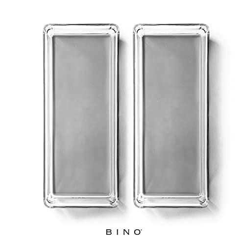 BINO | Oblong Plastic Drawer Organizer Bins, Light Grey- 2 Pack | THE ARTISAN+ | Multi-Use Organizer Bins | Soft-Grip Lining and Non-Slip Rubber Feet | Desk Drawer Organizer | Clear Vanity Organizer