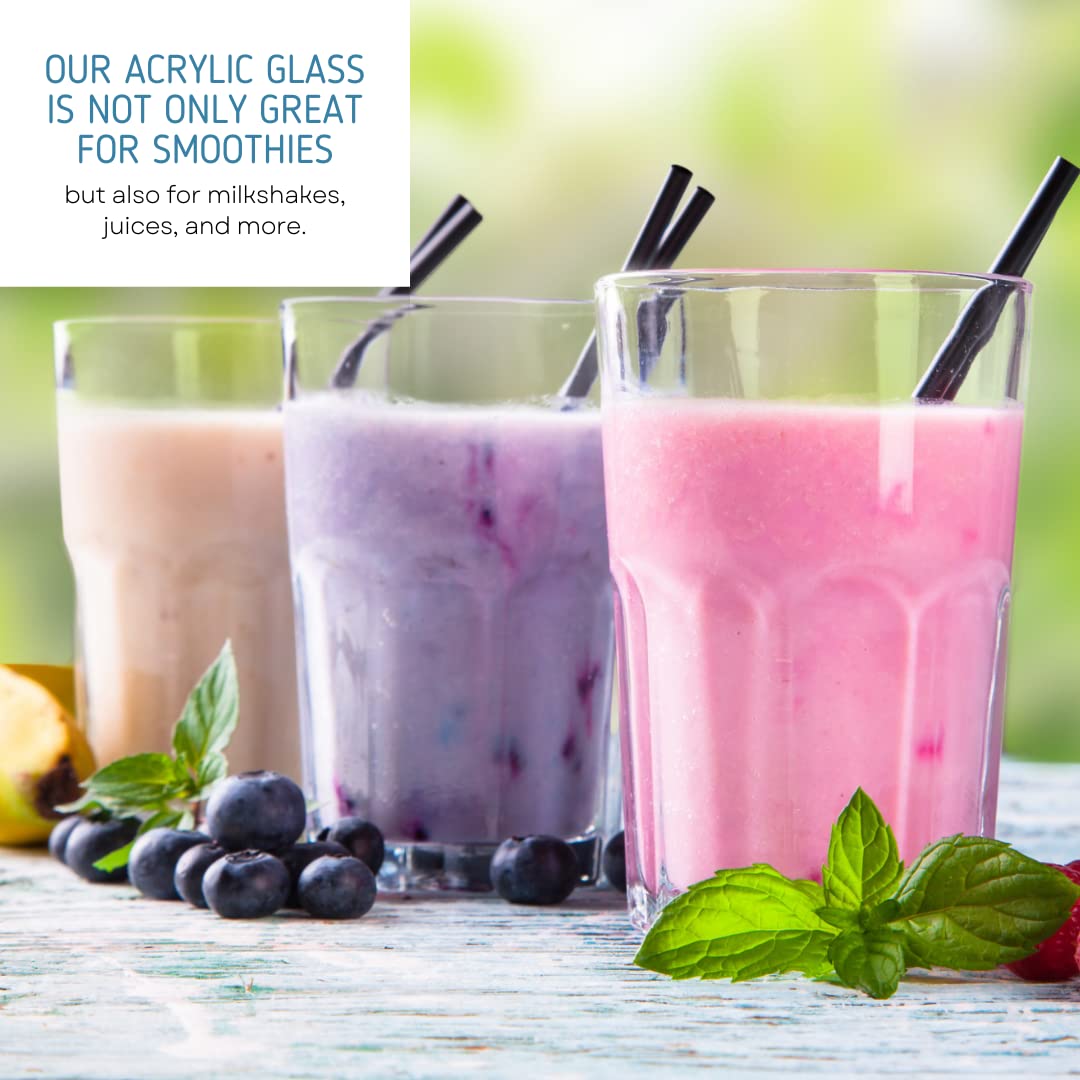 12 Oz Drinking Glasses Tritan Acrylic Cups Set By Decor Works - Glassware Plastic Tumblers - Water Glasses Acrylic Glasses - BPA Free & Durable - Dishwasher Safe Drinking Glasses Set Of 6
