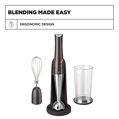 CRUX Cordless Hand Immersion Blender, Durable 7.5β Blending Arm, Quickly Blend, Mix Smoothies, Easily Whip, Puree Sauces/Soups, Conveniently Rechargeable, Easy to Clean with Dishwasher Safe Removeable Parts, Stainless Steel/Black