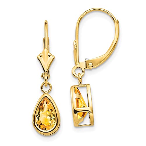 14K Yellow Gold Orange Citrine Drop Dangle Earrings Pear Teardrop Gemstone November Birthstone Jewelry