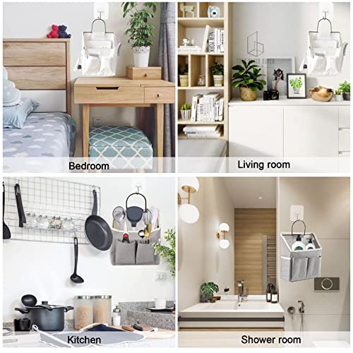4 Pack Wall Hanging Storage bag Fabric Hanging Bag Organizer with 4 Pockets Wall Basket Organizer Hanging Storage Basket with 8 PCS Sticky Hooks for Bathroom Kitchen Dormitory (2 White+2 grey)