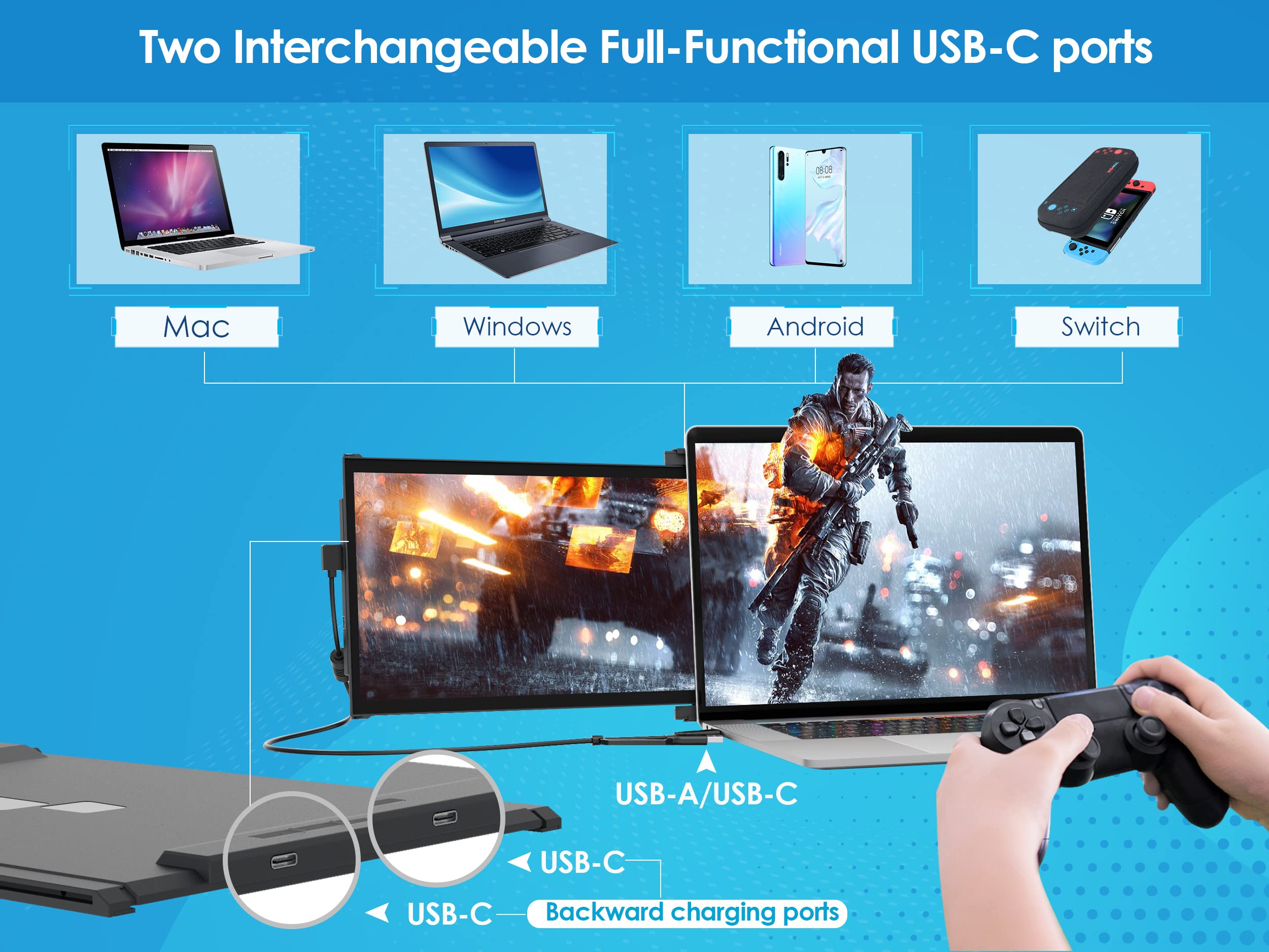 New Mobile Pixels Duex Plus Portable Monitor, 13.3" Full HD 1080P IPS Dual Laptop Monitor, USB C/USB A Plug and Play Portable Display,Windows,Mac,Android,Switch Compatible