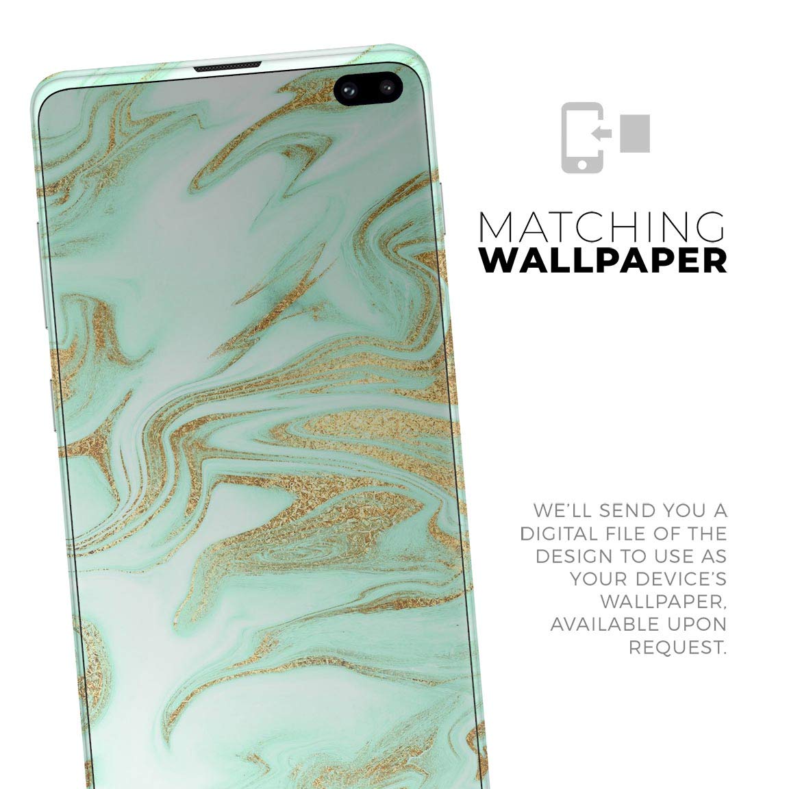 DesignSkinz Mint Marble & Digital Gold Foil V4 Protective Vinyl Decal Wrap Skin Cover Compatible with The Samsung Galaxy S20 (Screen Trim & Back Glass Skin)