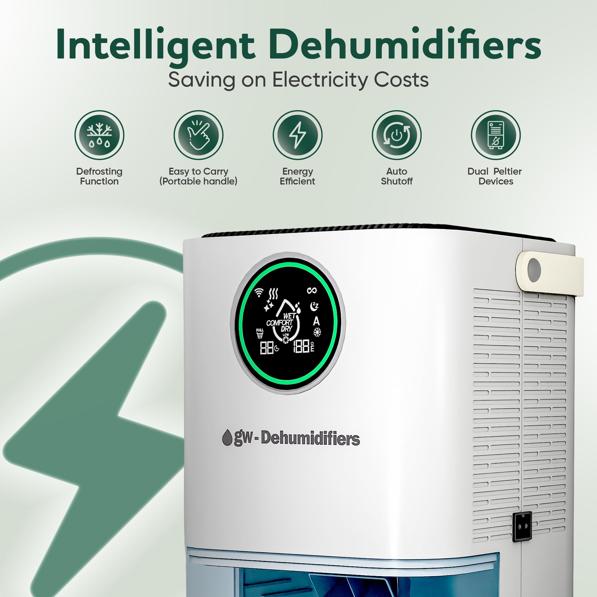 2000ml Gw-Dehumidifiers LED for Home Damp - Quiet Mode & 7 Timers - Electric Dual Peltier Device for High Performance -Portable & Auto TurnOff -Quiet Dehumidifier for Bedroom, Bathroom RV-, white