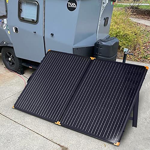 200W Solar Panel Charger with 20A PWM Charger Controller, SAE 8mm DC 5521 Anderson Output IP65 Waterproof Foldable Suitcase with Kickstand Power Emergency for Battery Generator Power Station
