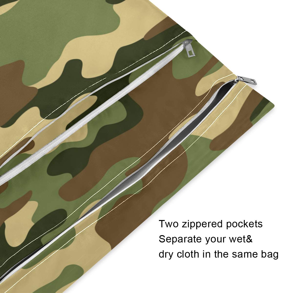 Baofu Camo Pattern Wet Dry Bags Sets Waterproof Reusable Travel Beach Baby Cloth Diaper Wet Dry Bags Organizer with Two Zippered Pockets for Swimsuit and Gym,2Pack