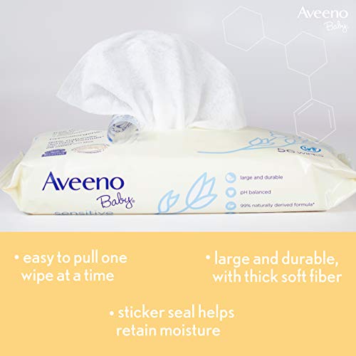 Aveeno Baby Sensitive All Over Wipes, Hypoallergenic, Paraben-& Fragrance-Free 10ct (Pack of 48, 480 Total Wipes)