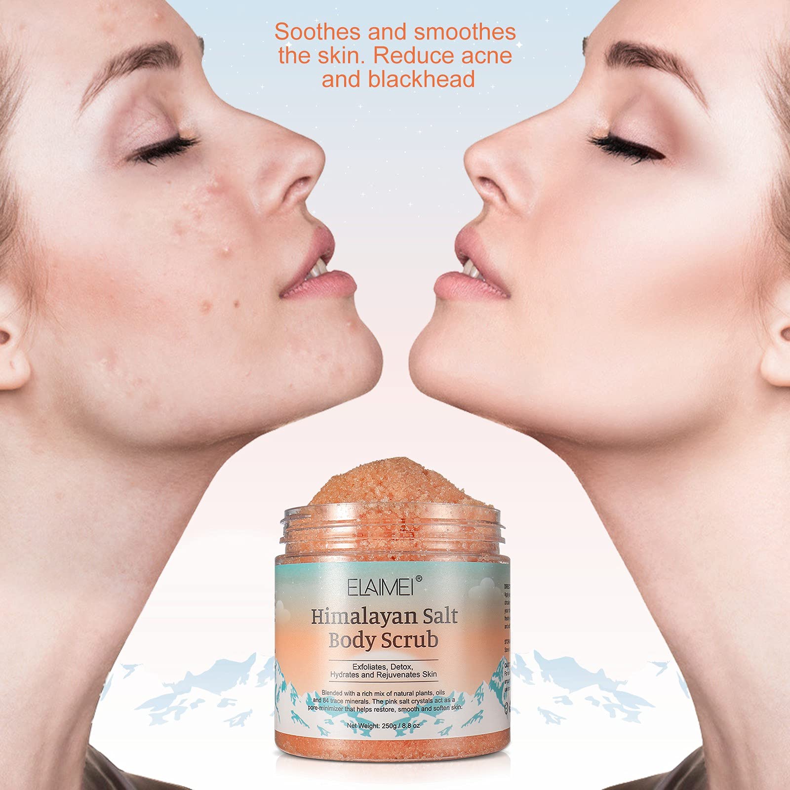 Premium Himalayan Salt Body Scrub with Lychee Oil Natural Exfoliating Salt Scrub for Acne, Cellulite, Deep Cleansing, Scars, Wrinkles, Exfoliate and Moisturize Skin