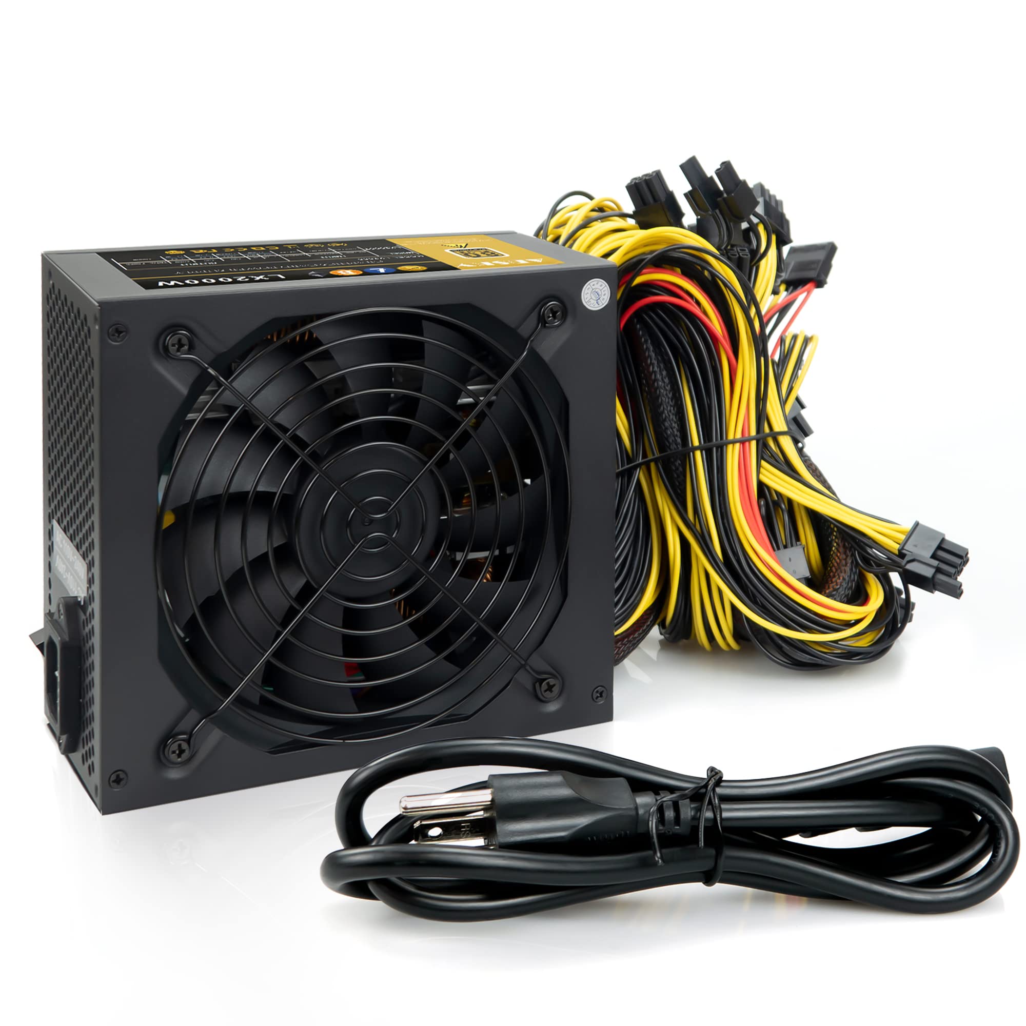 2000W Mining Power Supply PSU, ABSKY Mining Rig PSU ATX PC Power Supply for 8 GPU ETH Rig Ethereum Miner, Mining Machine Power Supply with Adapter Cable