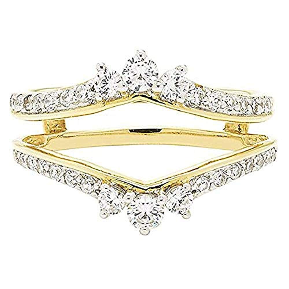 14K Yellow Gold Plated 5/8ct Brilliant Cut Created Simulated Diamonds Solitaire Enhancer Ring Guard Wrap for Womens