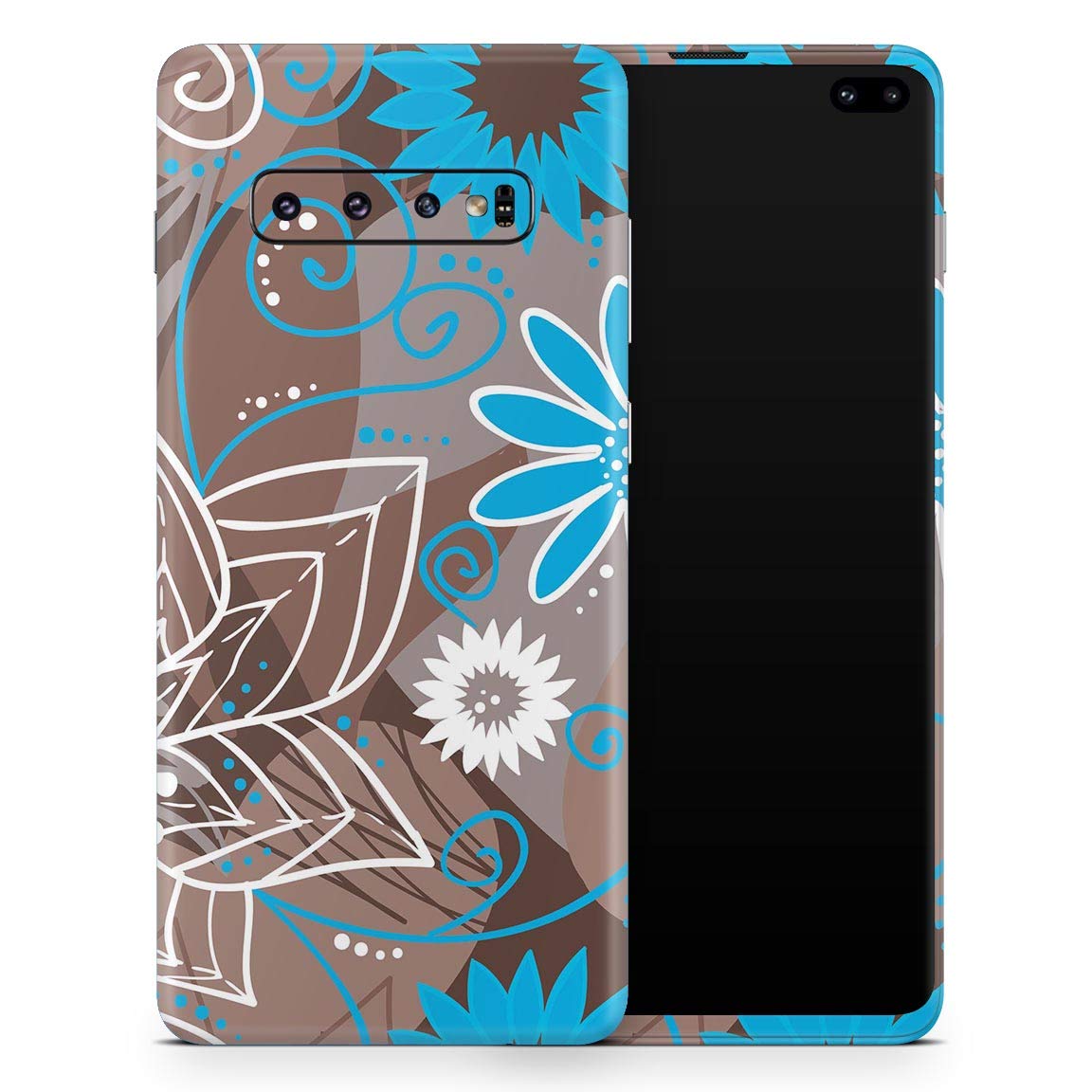 DesignSkinz Brown Surface with Blue and White Whymsical Floral Pattern Protective Vinyl Decal Wrap Skin Cover Compatible with The Samsung Galaxy S20 (Screen Trim & Back Glass Skin)
