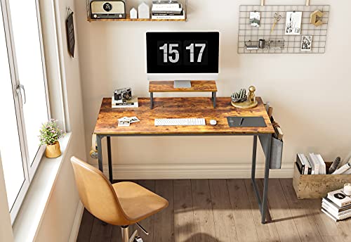 Cubiker 55 Inch Computer Writing Desk for Home Office, Study Work Table with Small Monitor Stand and Storage Bag, Easy to Assemble