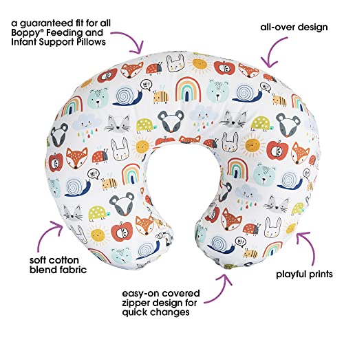 Boppy Nursing Pillow Cover Colorful Animals and Rainbows Cotton Blend Fabric Fits Boppy Bare Naked Original and Luxe Breastfeeding Pillow Awake Time Only