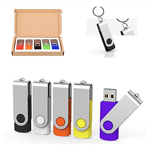 Aiibe 5pcs 8GB USB Flash Drive Pendrives 8 GB Bulk USB 2.0 Thumb Drives Multicolor USB Memory Stick Jump Drive Zip Drives (8G, 5 Pack, 5 Colors : Black Red Yellow White Purple)