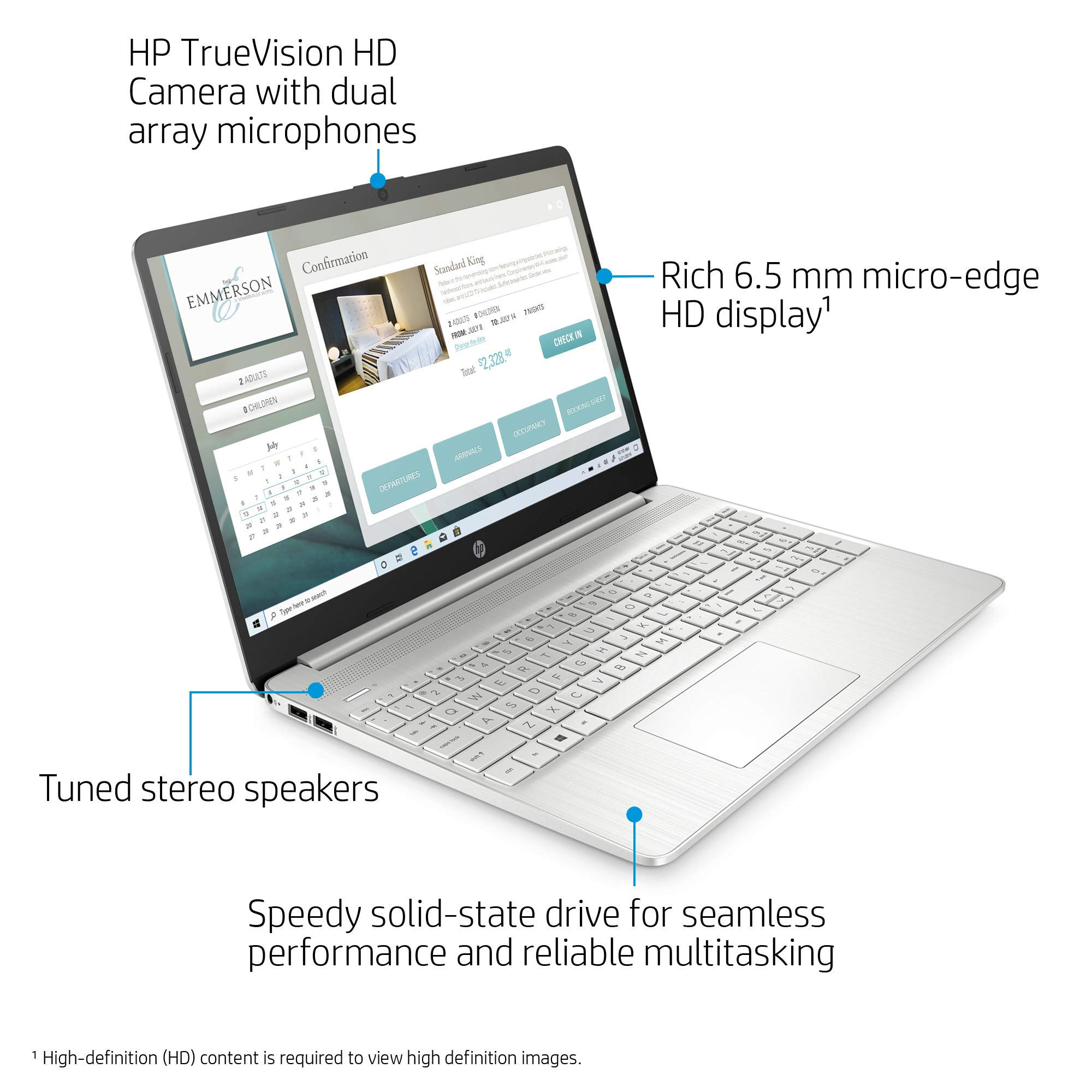 HP 15-inch HD Laptop, AMD Ryzen 3 3200U Processor, 8 GB RAM, 256 GB SSD, Windows 10 Home (15-ef0021nr, Natural Silver) (Renewed)
