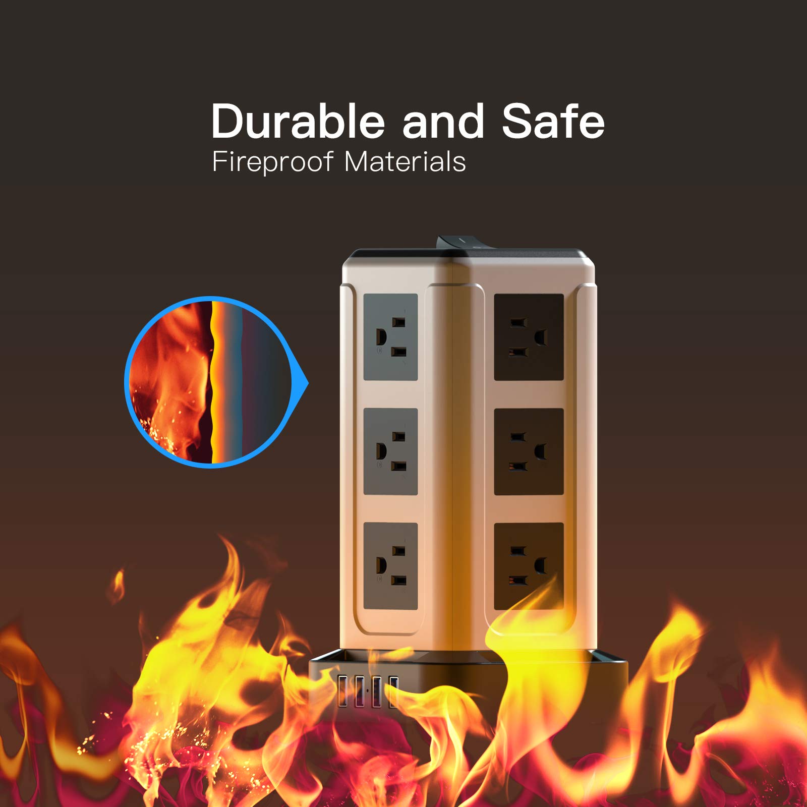 Power Strip Surge Protector with 12 AC Outlets 3250W, 4 USB Ports 1050J and 9.8ft Extension Cord, Power Strip Tower Electric Charging Station for iPhone Tablet Laptops Home Office