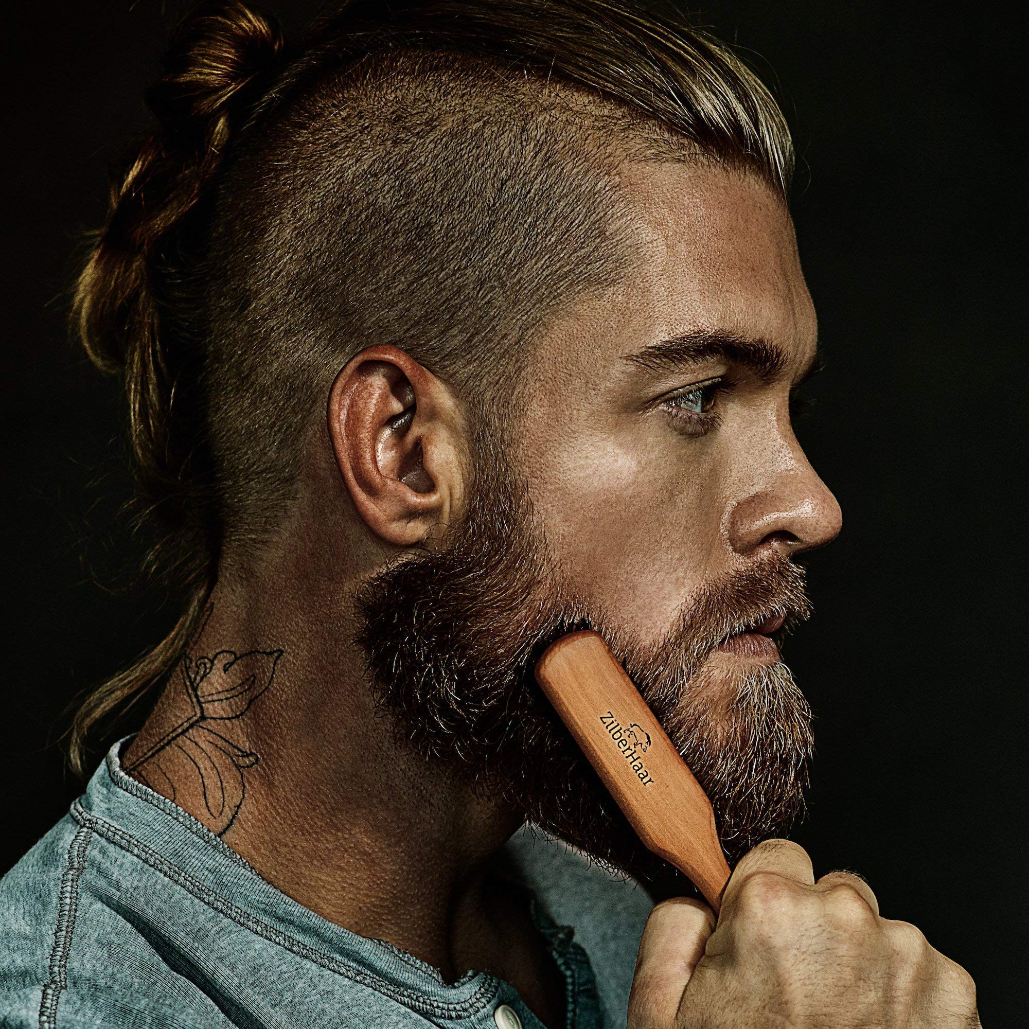 ZilberHaar Beard Brush Regular + Pocket Beard and Mustache Brush with Stiff Boar Bristles
