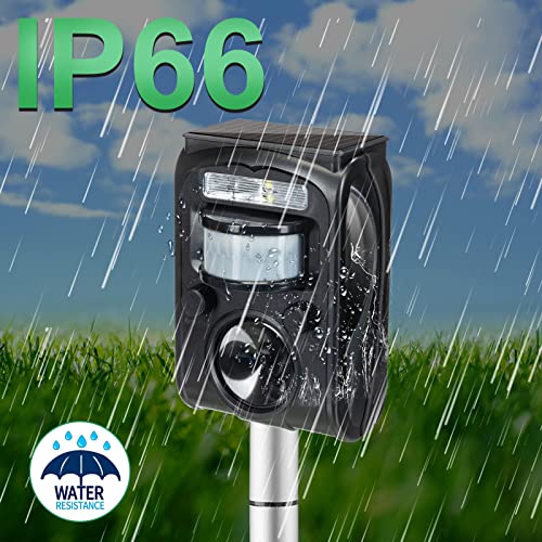2 Pcs Ultrasonic Animal Repellers Black Solar Deterrent Devices Waterproof Ultrasonic Deer Repellents with Motion Sensor Flashing Light for Garden Farm House Drive Cat Dog Bird Coyote Skunk