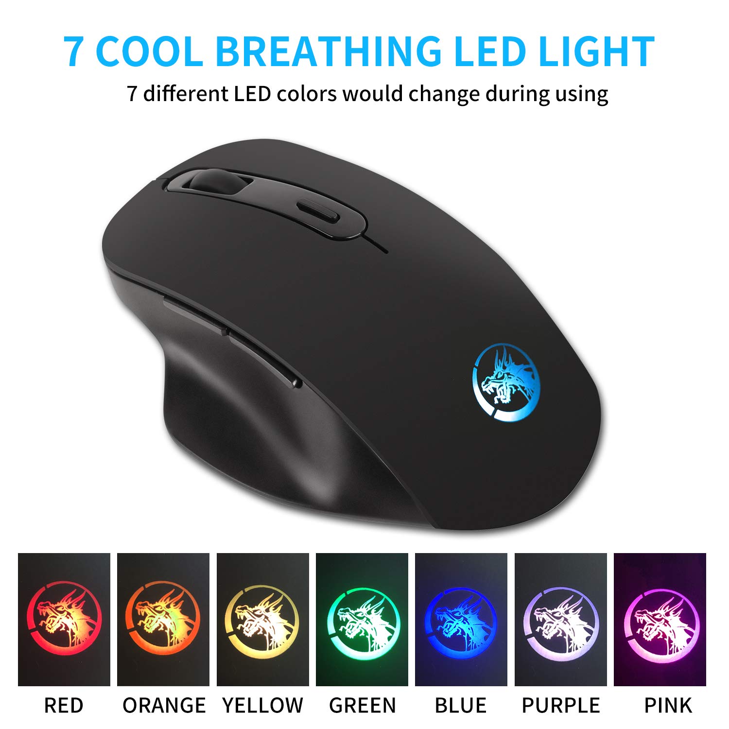 Greshare Gaming Mouse,2.4Ghz Optical Mice with Wireless Bluetooth Dual Mode Connection RGB Colorful Luminous for Computer/Win/Mac/Linux/Andriod/iOS. (Black)