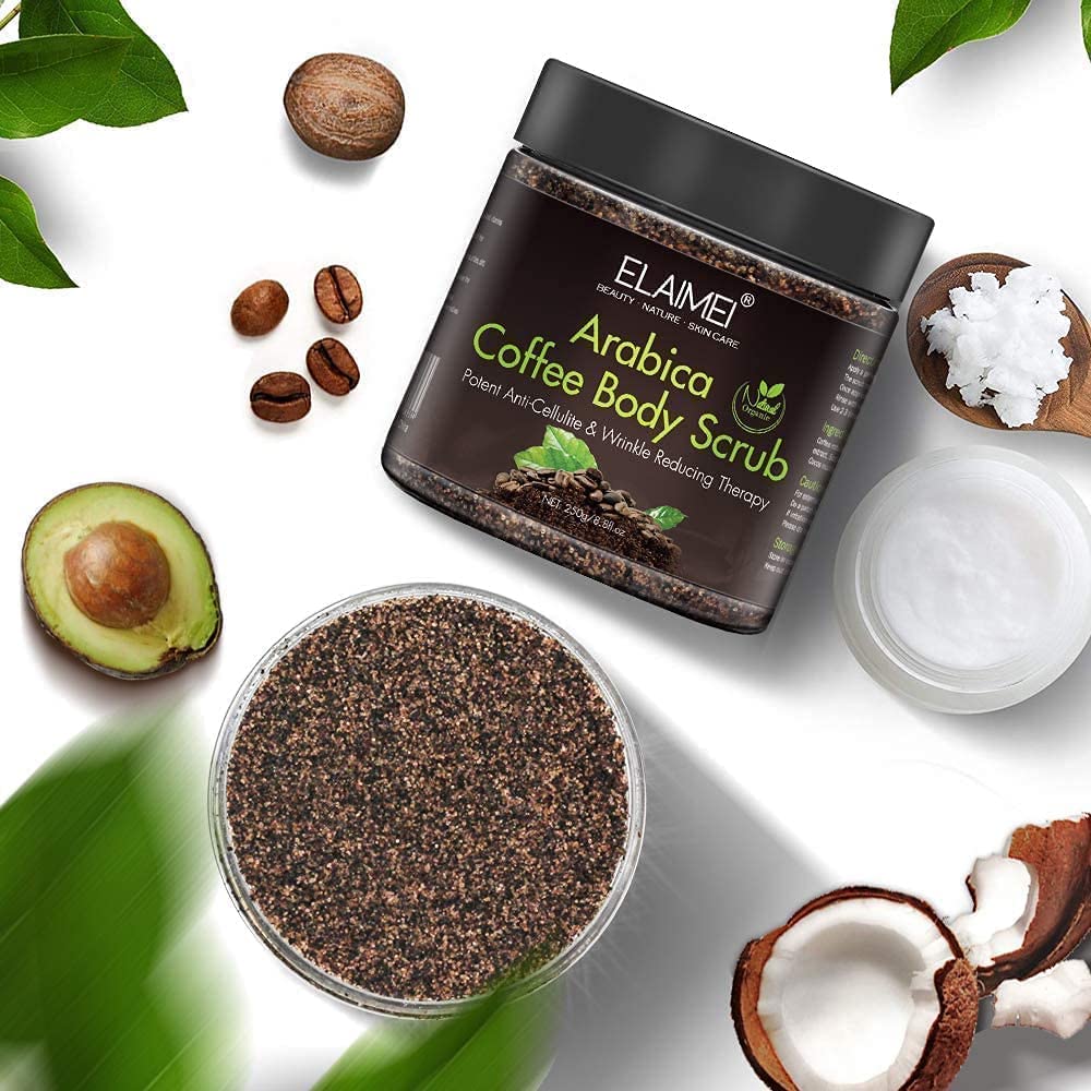 Natural Coffee Scrub with Organic Coffee Exfoliating Body Scrub, Best Acne, Anti Cellulite and Stretch Mark treatment, Spider Vein Therapy for Varicose Veins & Eczema