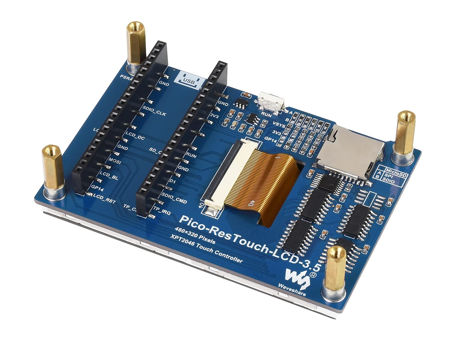 waveshare for Raspberry Pi Pico LCD 3.5inch Touch Display Module 480×320 Resolution 65K Colors Display IPS Screen,Resistive Touch Controller XPT2046, ILI9488 Driver, Using SPI Bus