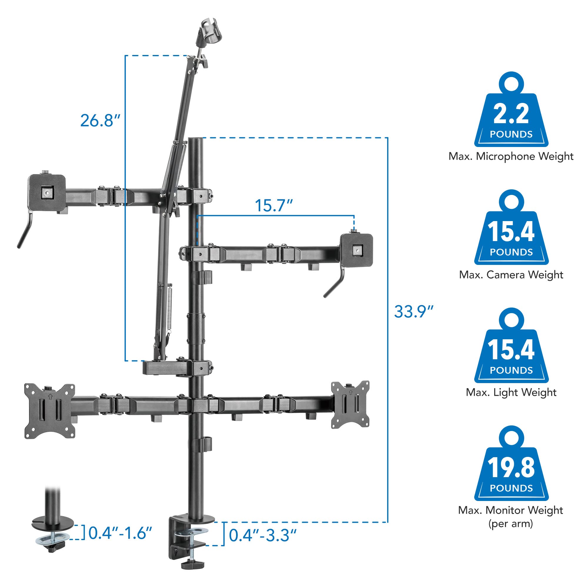 Mount-It! All in One Live Streaming Equipment | 5 Arm Streaming Desk Mount That Holds Dual Monitors, Cameras and Ring Light with Mic | YouTube Setup for Recording and Facebook Live Equipment
