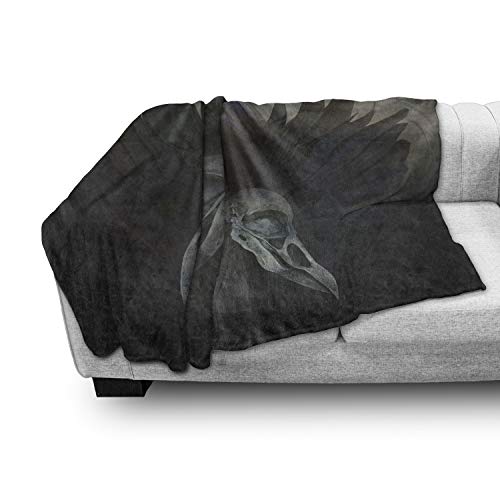 Lunarable Gothic Throw Blanket, Crow Wings Haunting ISM Dark Shadowy Occult Art Print, Flannel Fleece Accent Piece Soft Couch Cover for Adults, 70" x 90", Jade Green