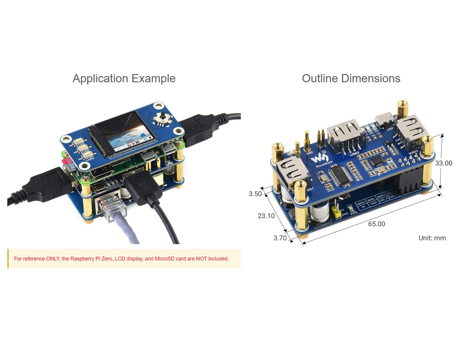 waveshare PoE Ethernet/USB HUB HAT Expansion Board for Raspberry Pi Zero/Zero 2 W/W/WH, with 1 RJ45 10/100M Ethernet Port, 3 USB Ports Compatible with USB2.0/1.1,802.3af-Compliant