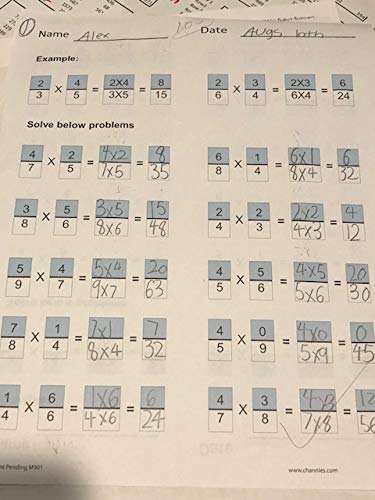 Channie’s One Page A Day Workbook, Beginner Single Digit Fraction Math Practice Worksheets, 50 Pages Front & Back, 25 Sheets, Grades 3rd, 4th, and 5th, Size 8.5” x 11” Summer School, Summer Bridge