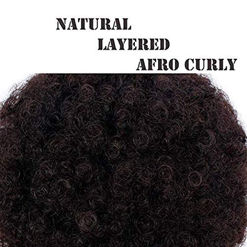 AISI QUEENS Afro Puff Drawstring Ponytail Synthetic Short Afro Kinkys Curly Afro Bun Extension Hairpieces Updo Hair Extensions with Two Clips (6inch,1B)