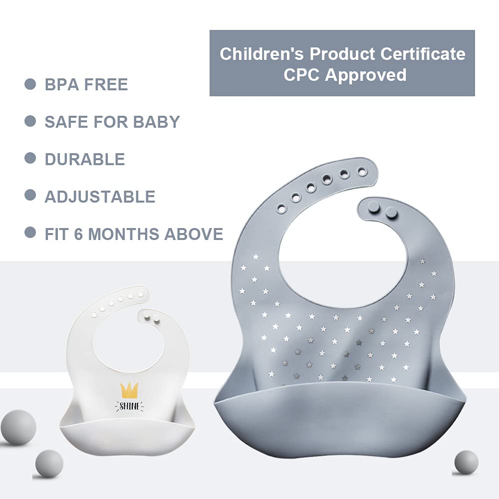Ovelzurea Silicone Baby Bibs for Babies & Toddlers,Food Grade Silicone Bibs for Girls and Boys, BPA-free Waterproof Bib, Easy to Wipe,Adjustable, 2PCS